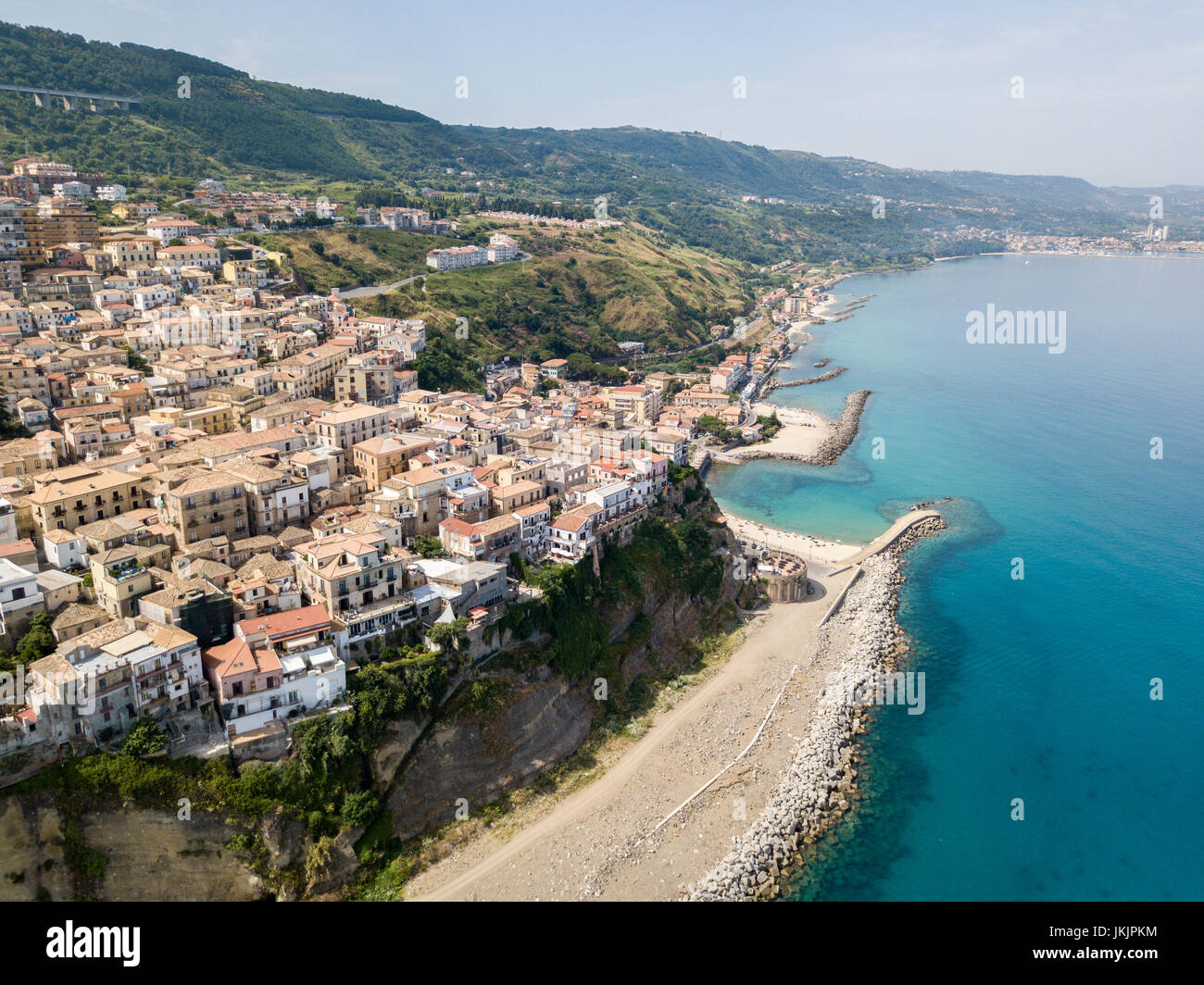 Aerial view of Pizzo Calabro, Calabria, Italy. Houses on the rock seen ...
