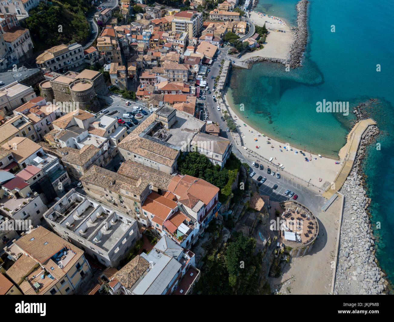 Aerial view of Pizzo Calabro, pier, castle, Calabria, tourism Italy ...