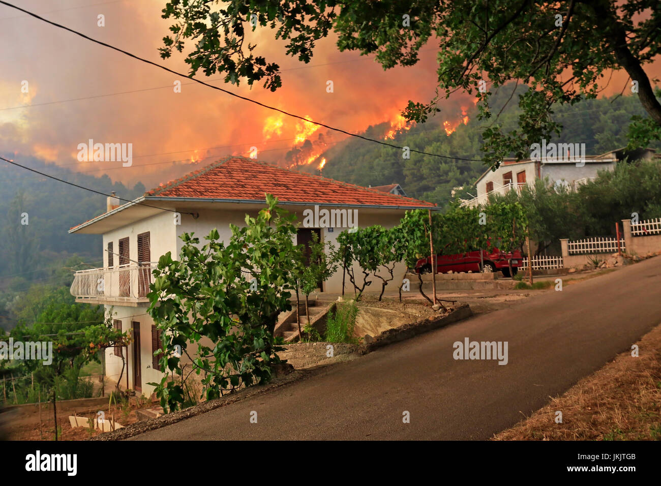 Zrnovnica, Split, Croatia - July 17, 2017: Massive wildfire burning ...