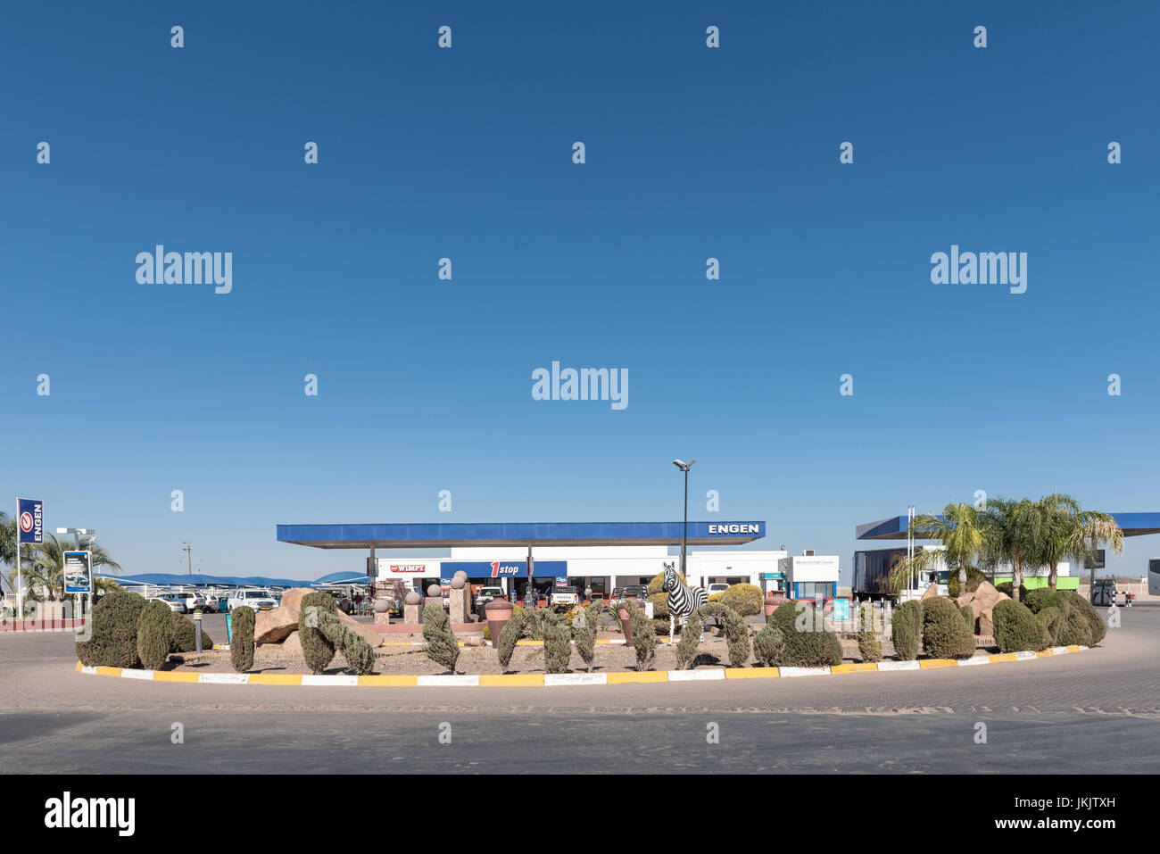 MARIENTAL, NAMIBIA - JUNE 14, 2017: A gas station next to the B-1 road ...