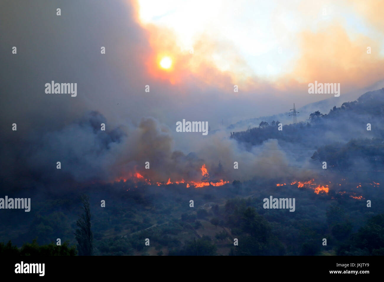 Zrnovnica, Split, Croatia - July 17, 2017: Massive wildfire burning ...