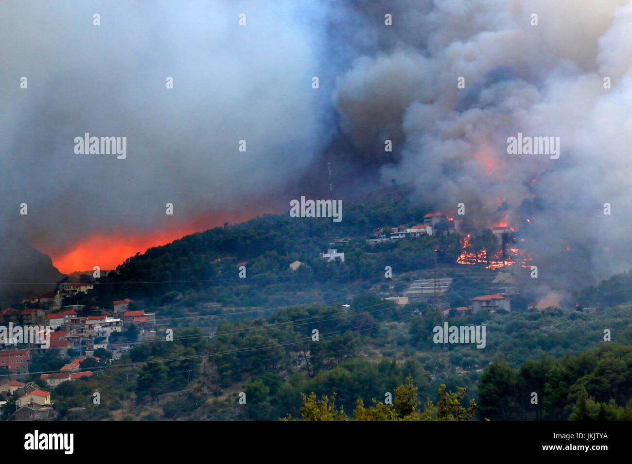 Zrnovnica, Split, Croatia - July 17, 2017: Massive wildfire burning ...