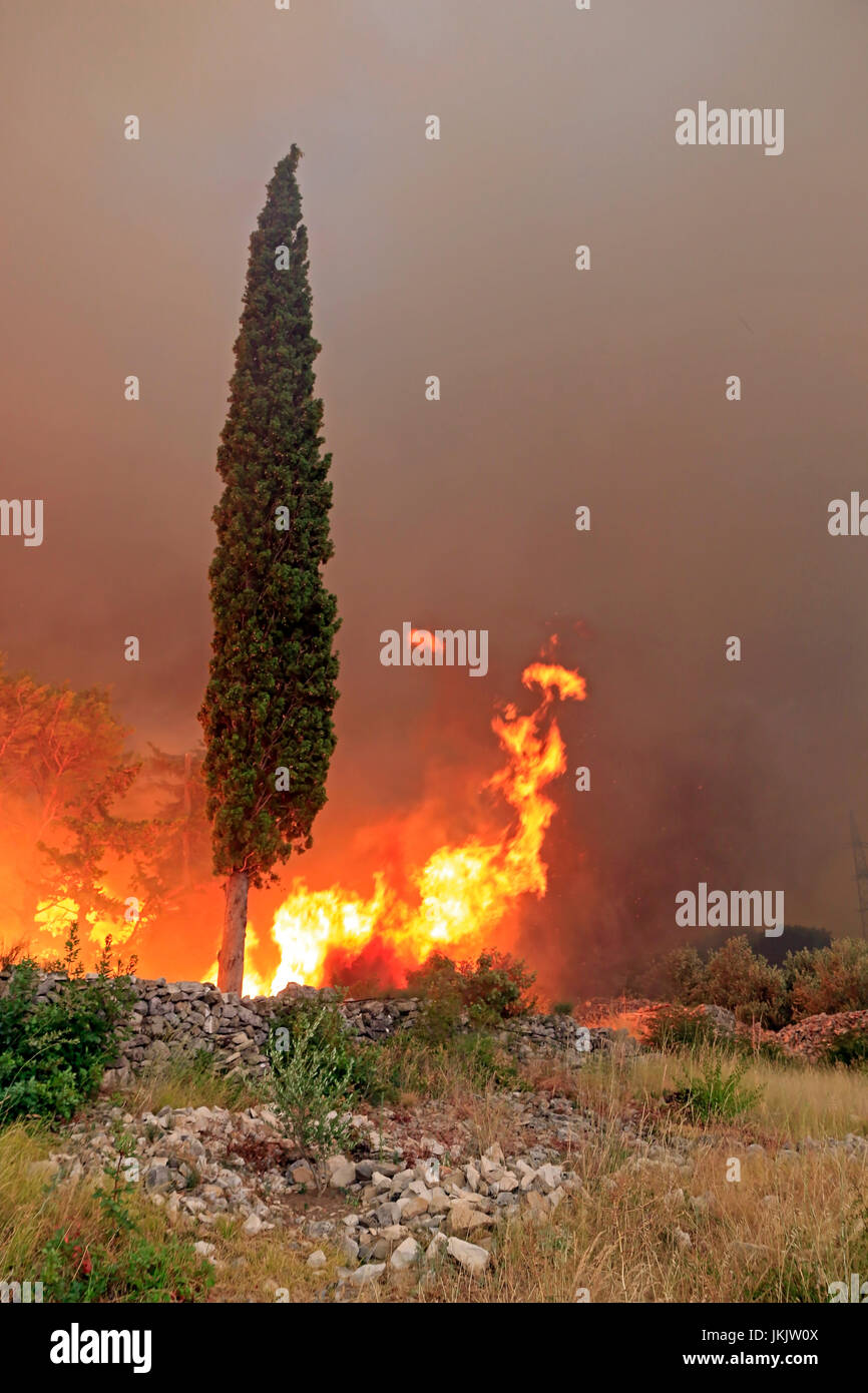 Zrnovnica, Split, Croatia - July 17, 2017: Massive wildfire burning ...