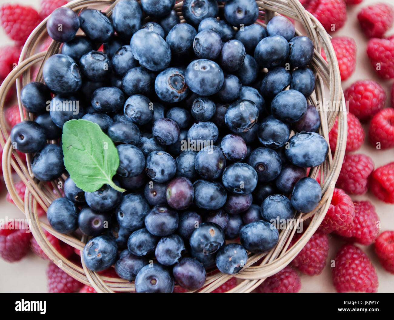 Healthy eating and nutrition freshly raspberry and blueberry fruit ...