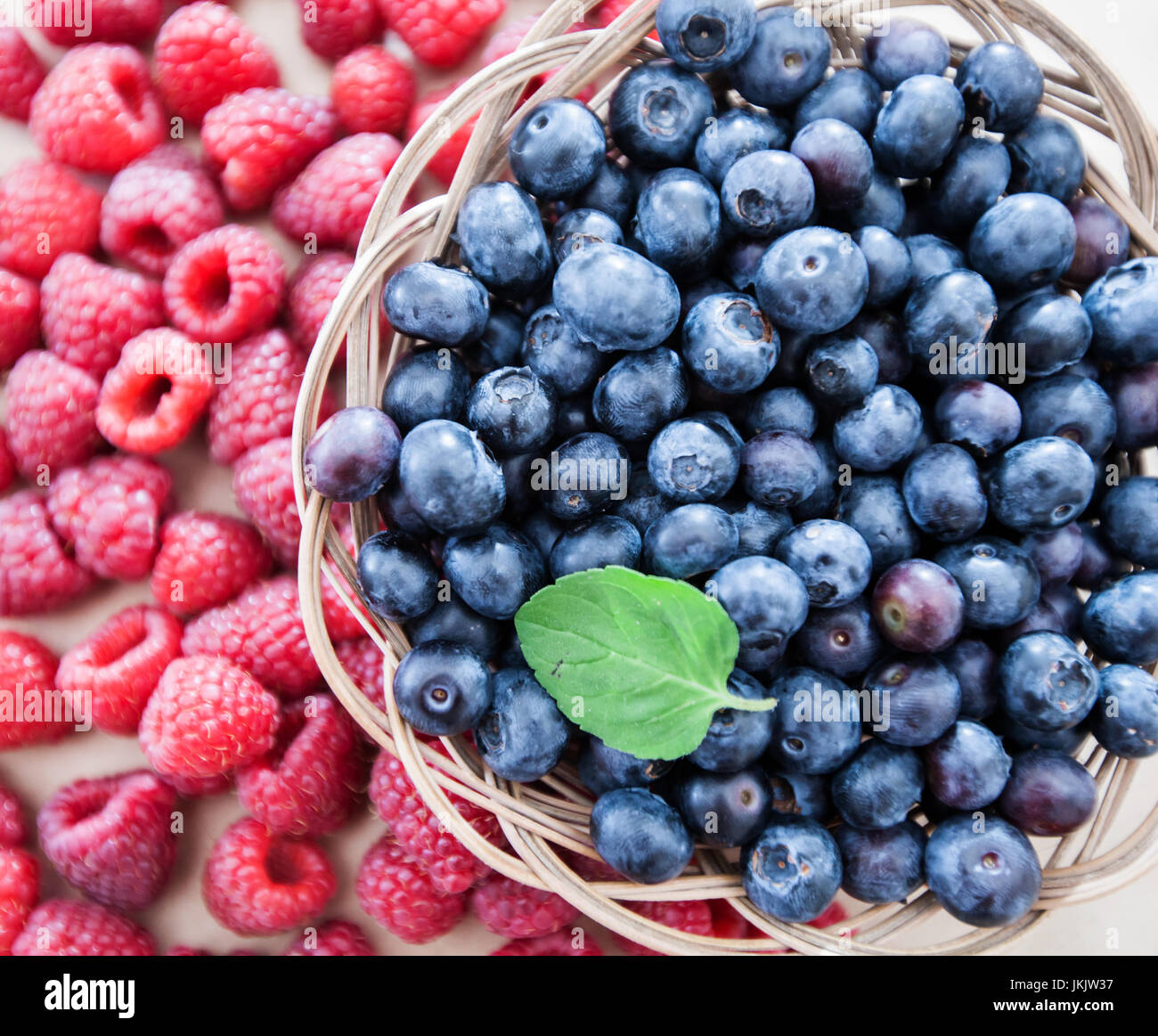 Healthy eating and nutrition freshly raspberry and blueberry fruit ...