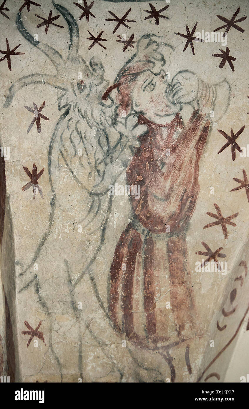 Danish medieval religious fresco in from the 12th century in Romanesque ...