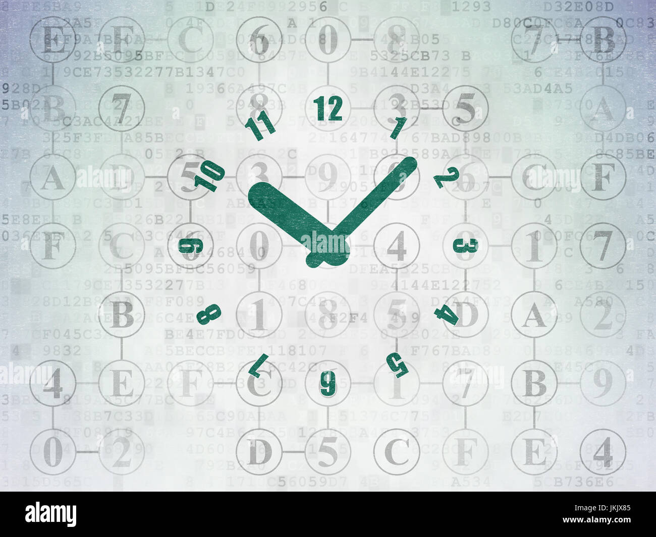 Timeline concept: Clock on Digital Data Paper background Stock Photo ...