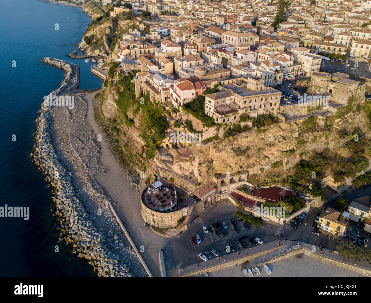 Aerial view of Pizzo Calabro, pier, castle, Calabria, tourism Italy ...