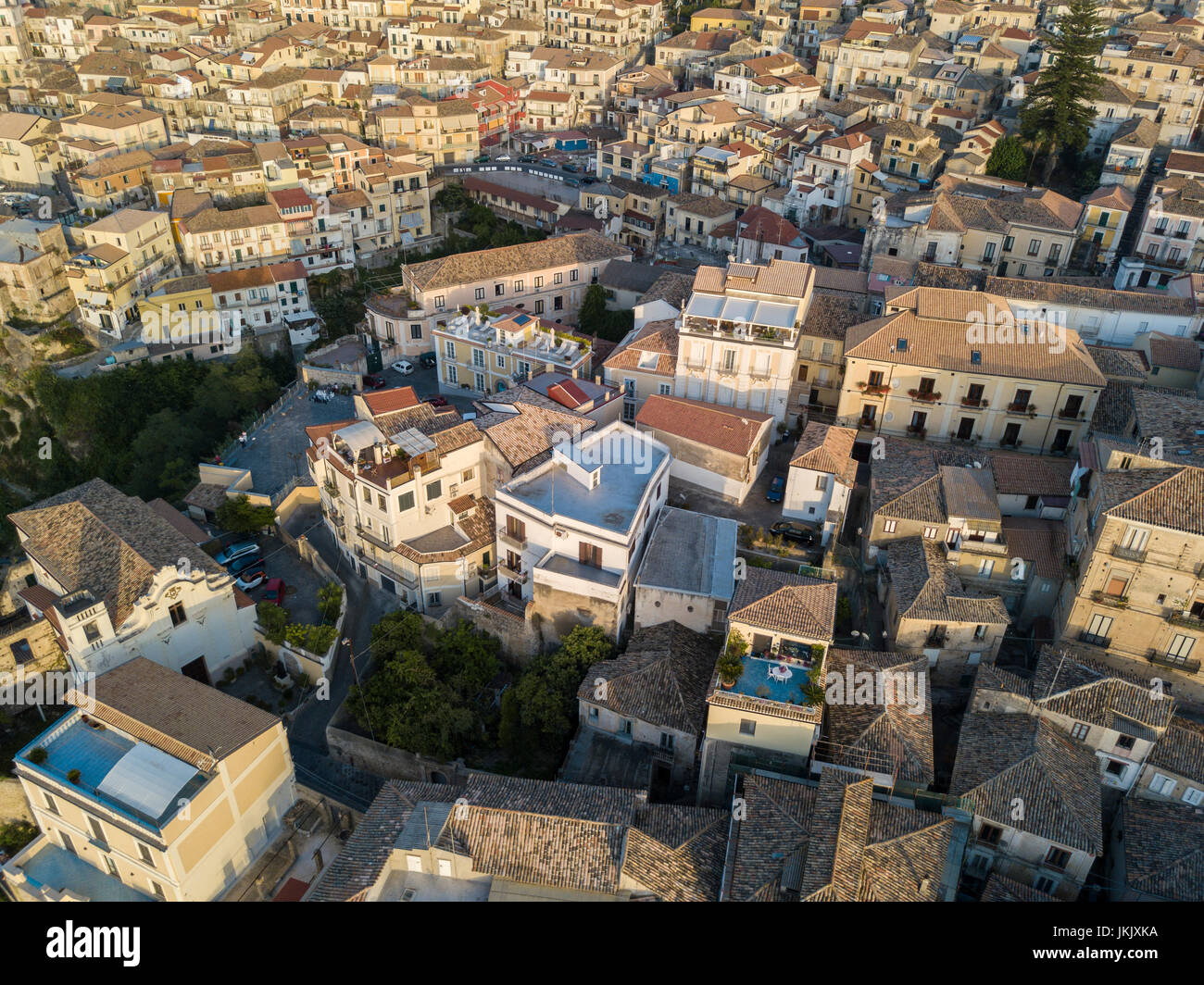 Aerial view of Pizzo Calabro at sunset, Calabria, Italy. Houses on the ...