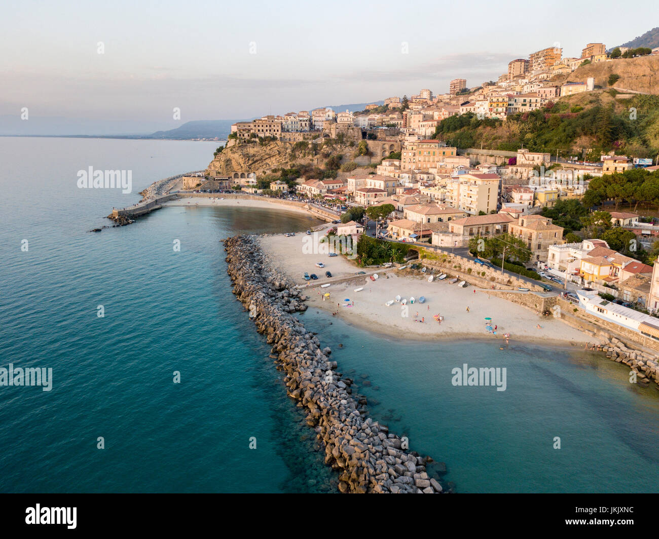 Aerial view of Pizzo Calabro, pier, castle, Calabria, tourism Italy ...