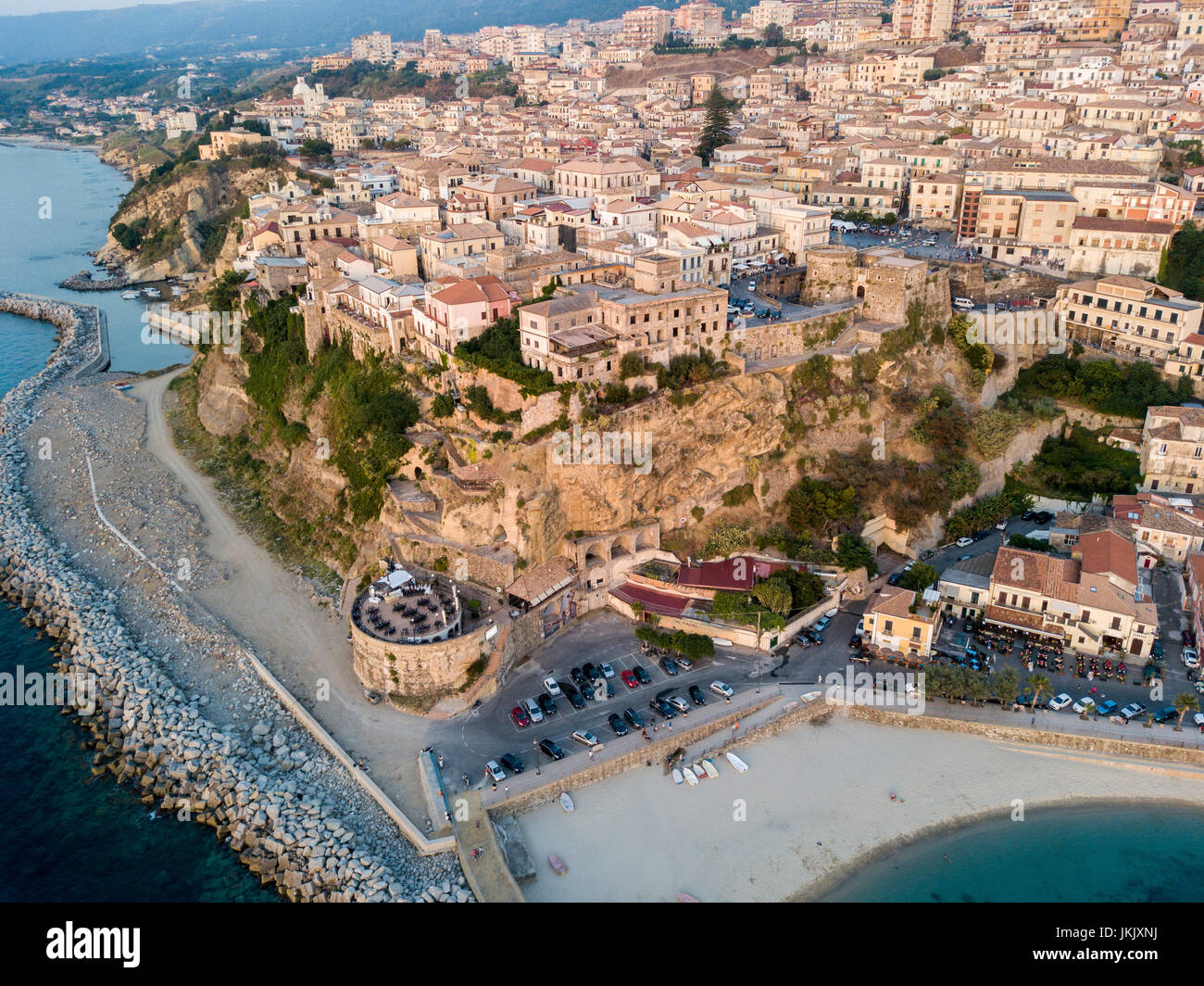 Aerial view of Pizzo Calabro, pier, castle, Calabria, tourism Italy ...