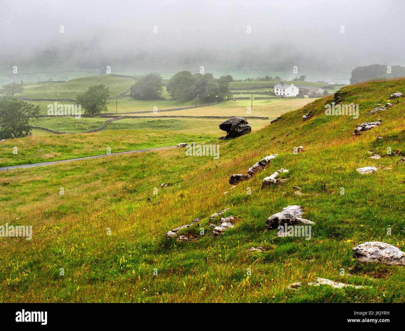 Yorkshire dales farm mist hi-res stock photography and images - Alamy