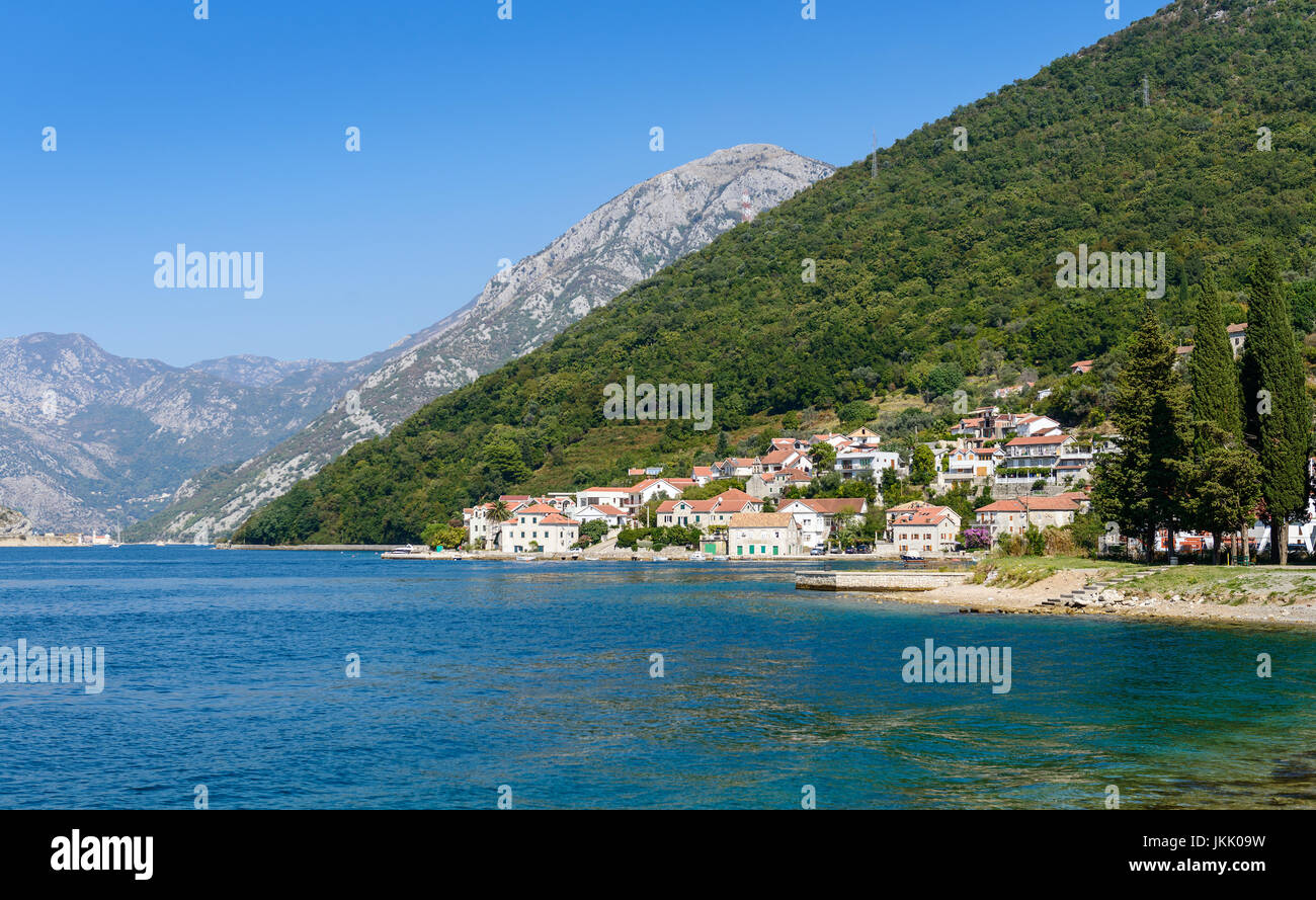 Panoramia view to Kotor Bay, Montenegro. Lepetane town Stock Photo - Alamy