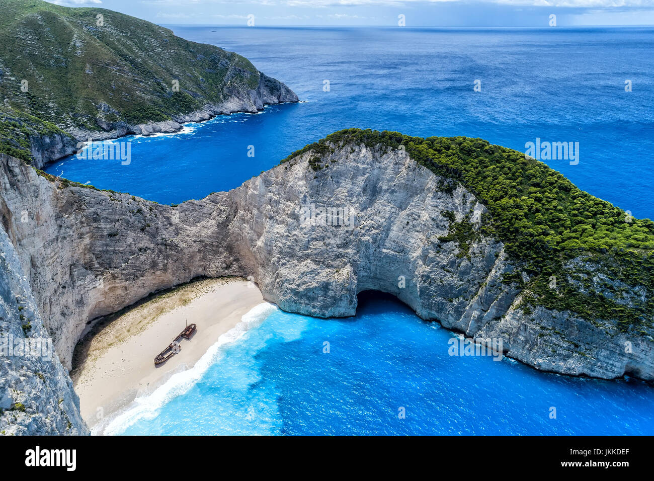 Aerial view of Navagio (Shipwreck) Beach in Zakynthos island, Greece ...
