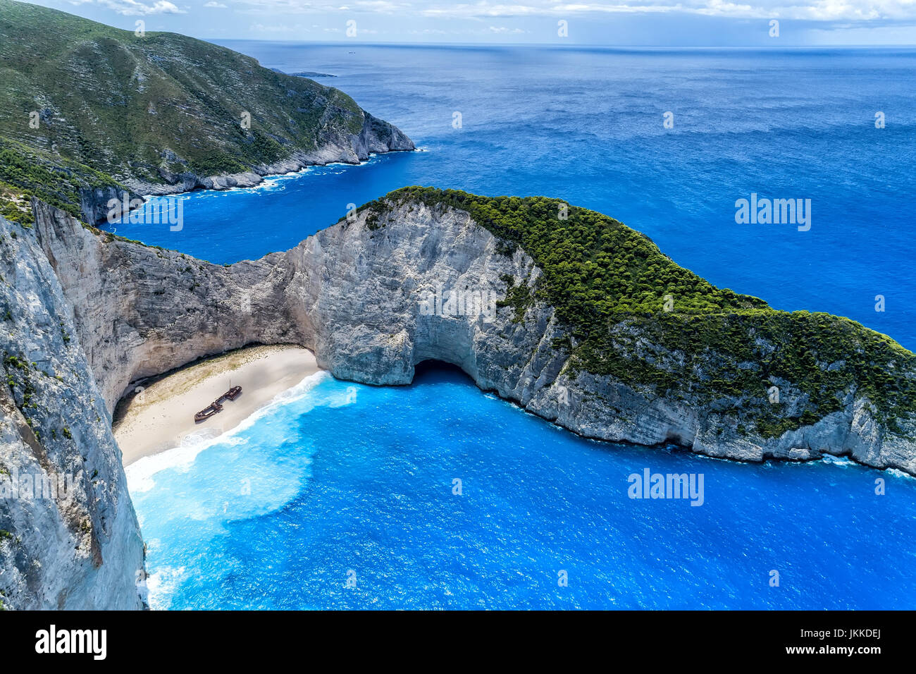 Aerial view of Navagio (Shipwreck) Beach in Zakynthos island, Greece ...