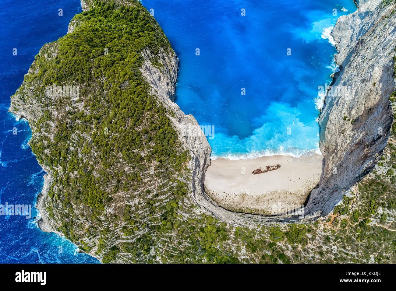 Aerial view of Navagio (Shipwreck) Beach in Zakynthos island, Greece ...