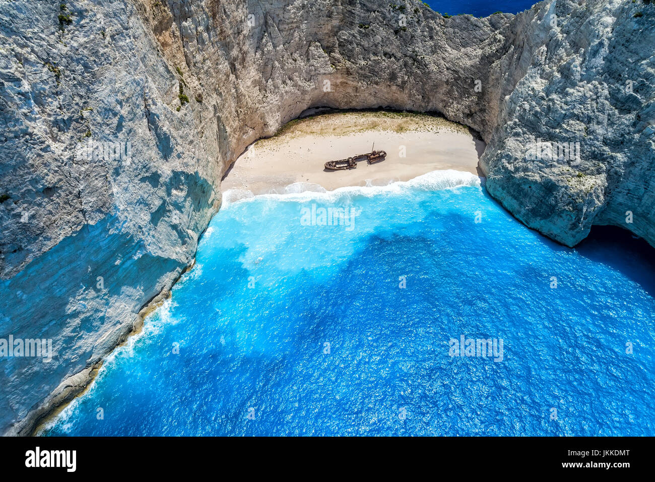Aerial view of Navagio (Shipwreck) Beach in Zakynthos island, Greece ...