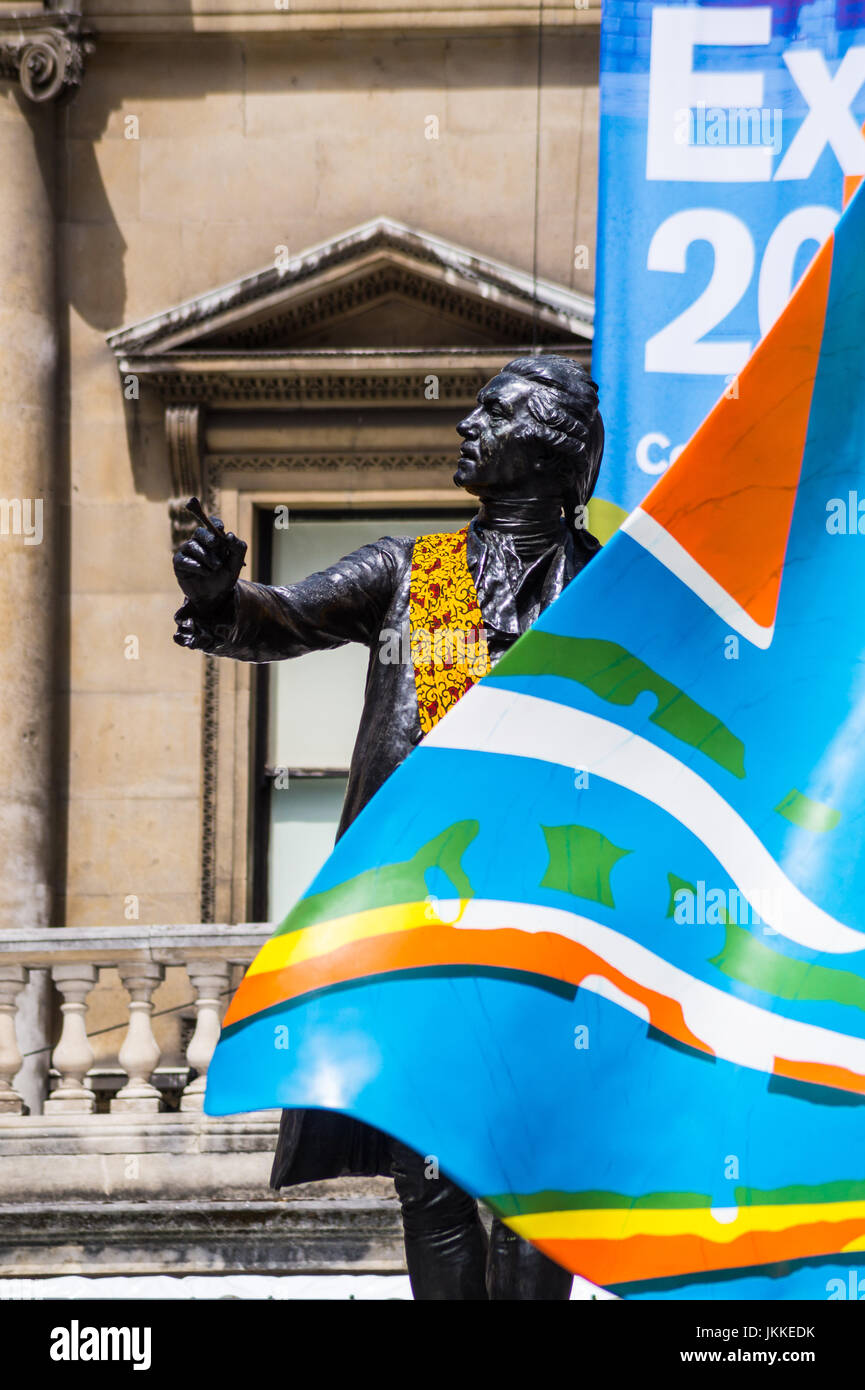 Statue of Joshua Reynolds, Summer Exhibition 2017 banner "Wind ...