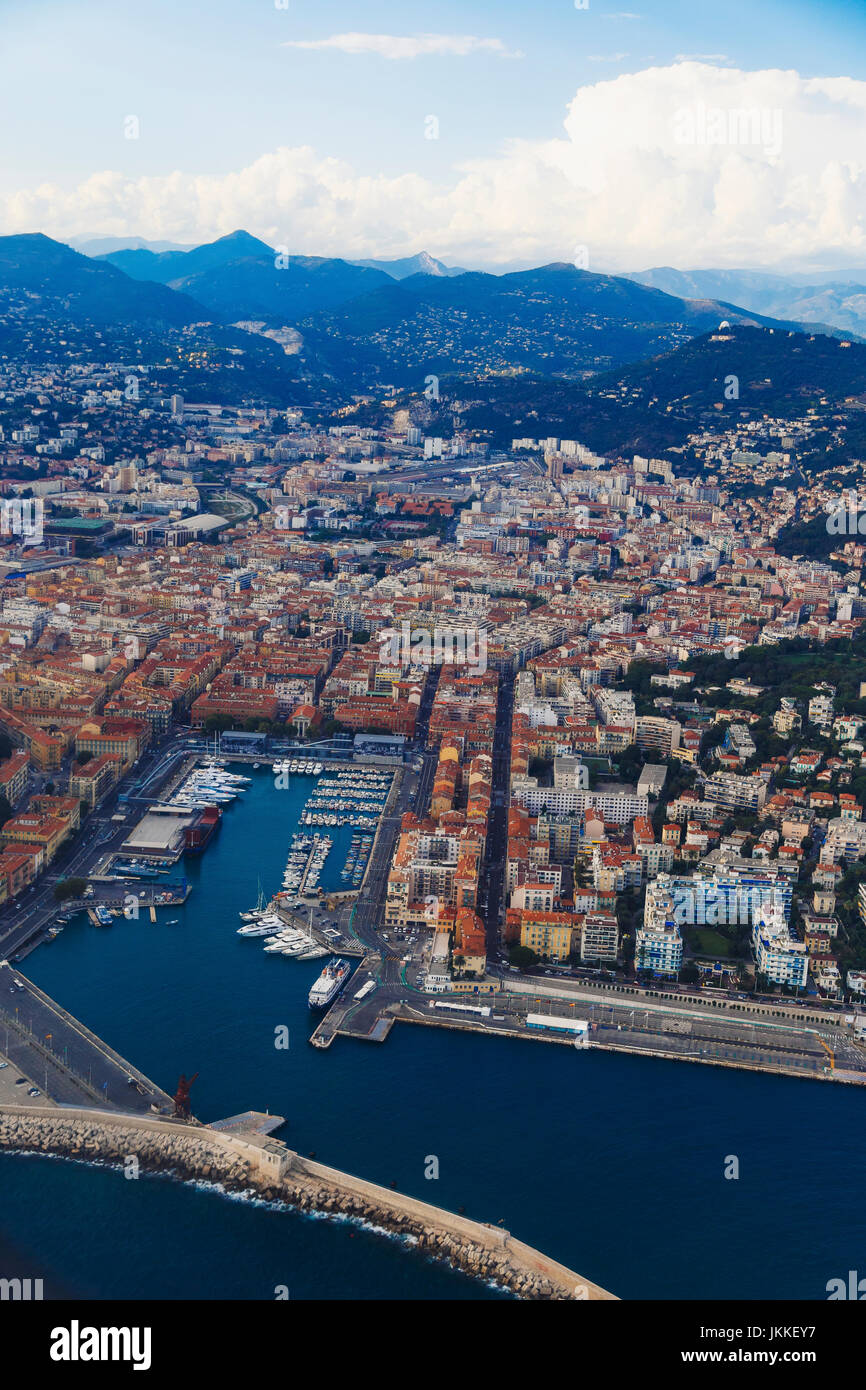 NICE, FRANCE - August 16th, 2016: Aerial view of the city of Nice ...