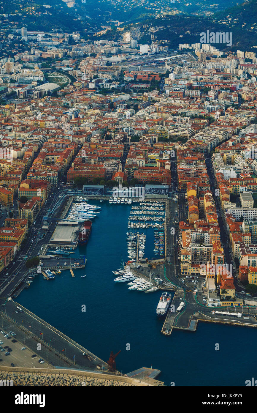 NICE, FRANCE - August 16th, 2016: Aerial view of the city of Nice ...