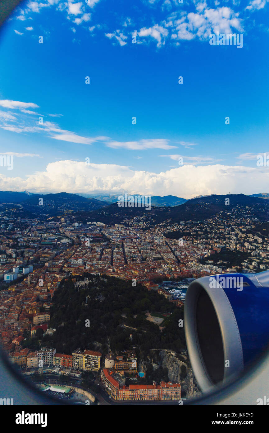 NICE, FRANCE - August 16th, 2016: Aerial view of the city of Nice ...
