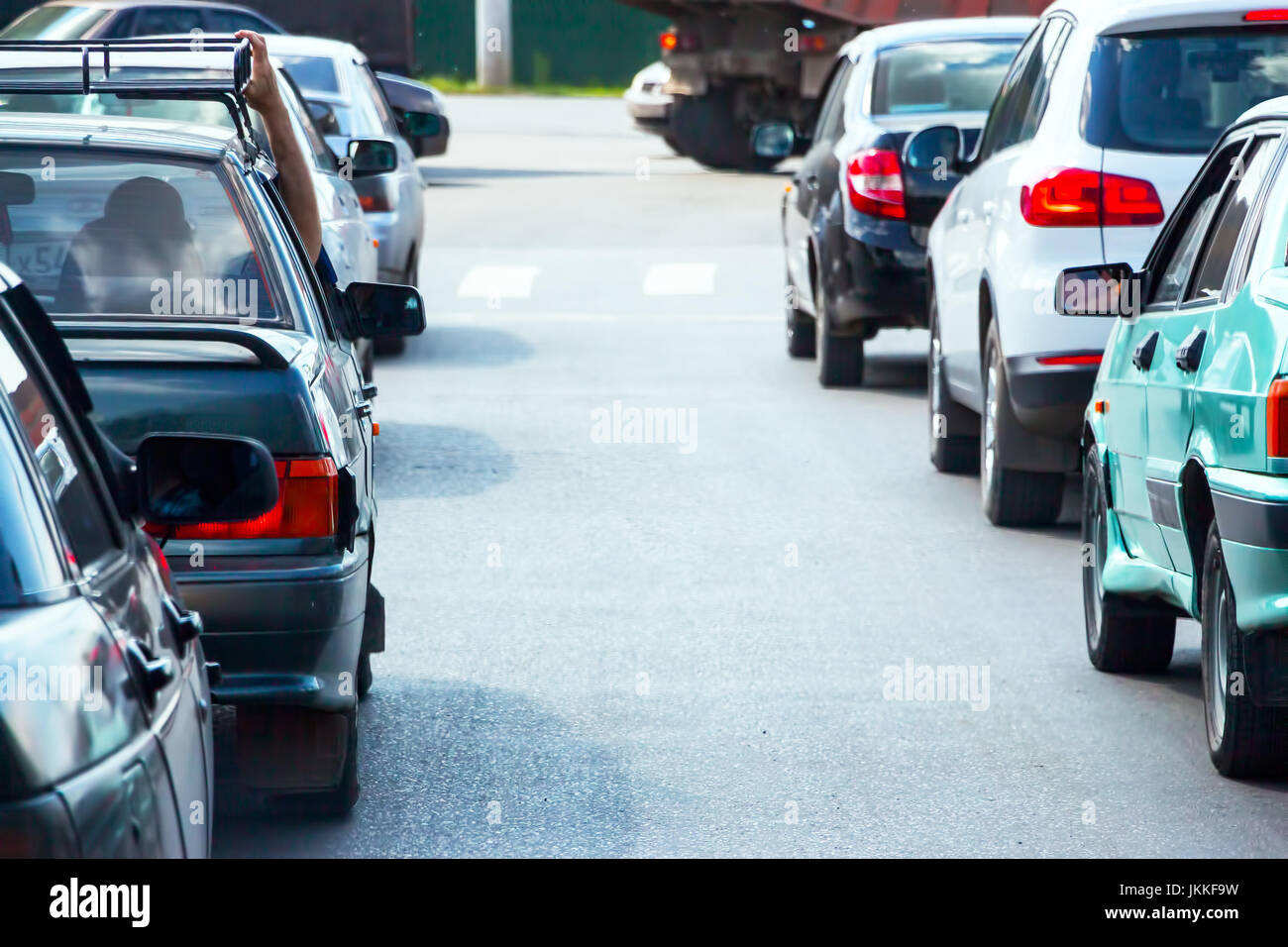 Cars on street in traffic jam Stock Photo - Alamy