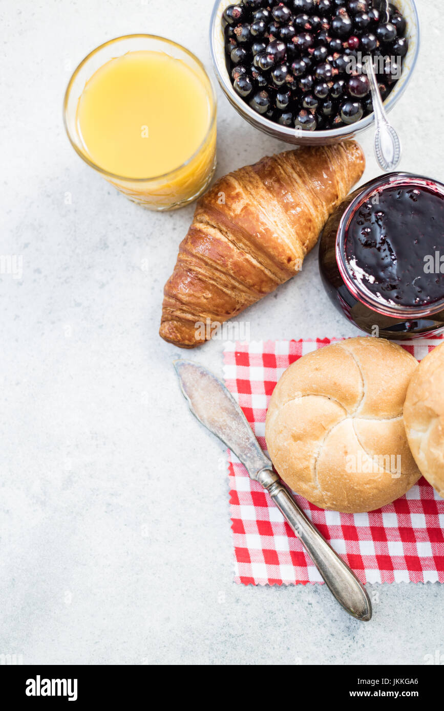 Healthy breakfast ingedients overhead on concrete slate Stock Photo - Alamy