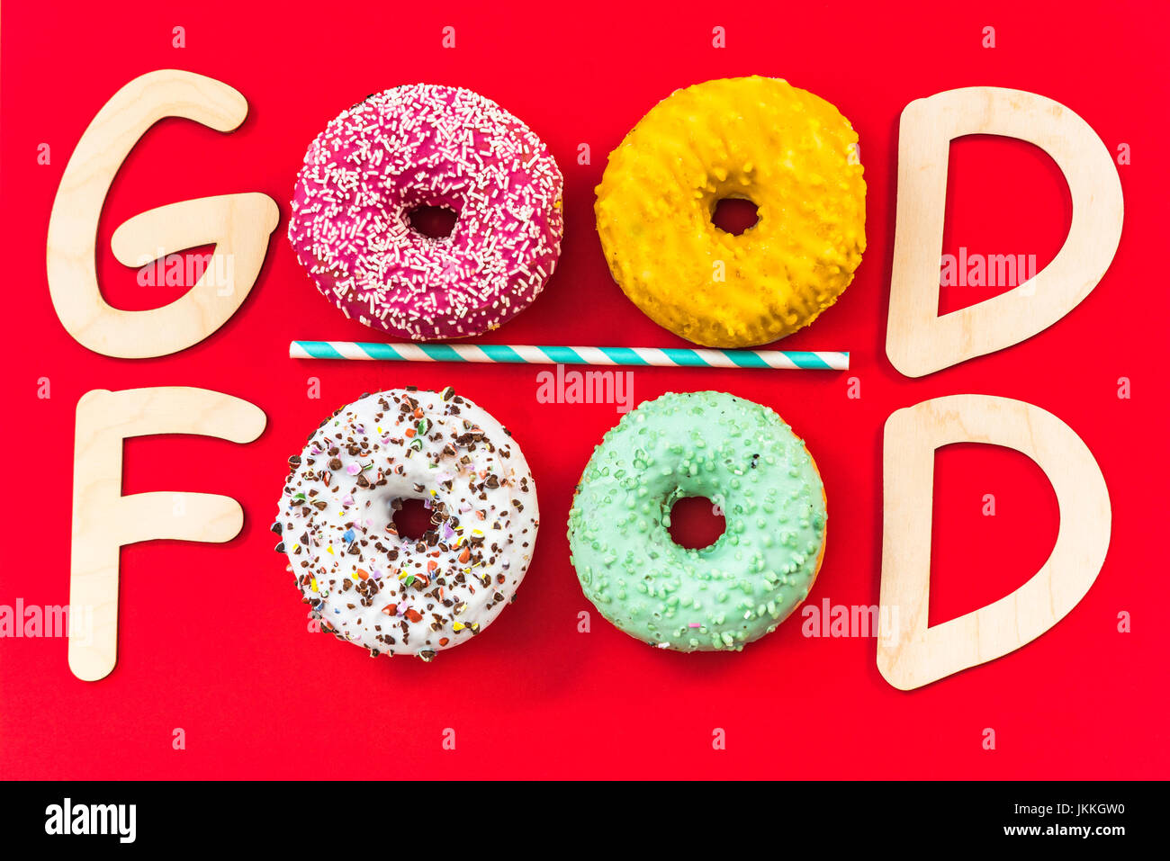 Good food text made from donuts, eating concept. Top view,flat lay ...