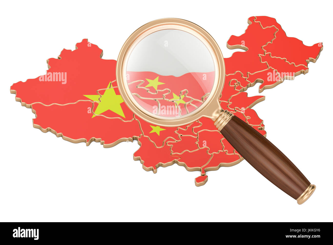 China under magnifying glass, analysis concept, 3D rendering isolated ...