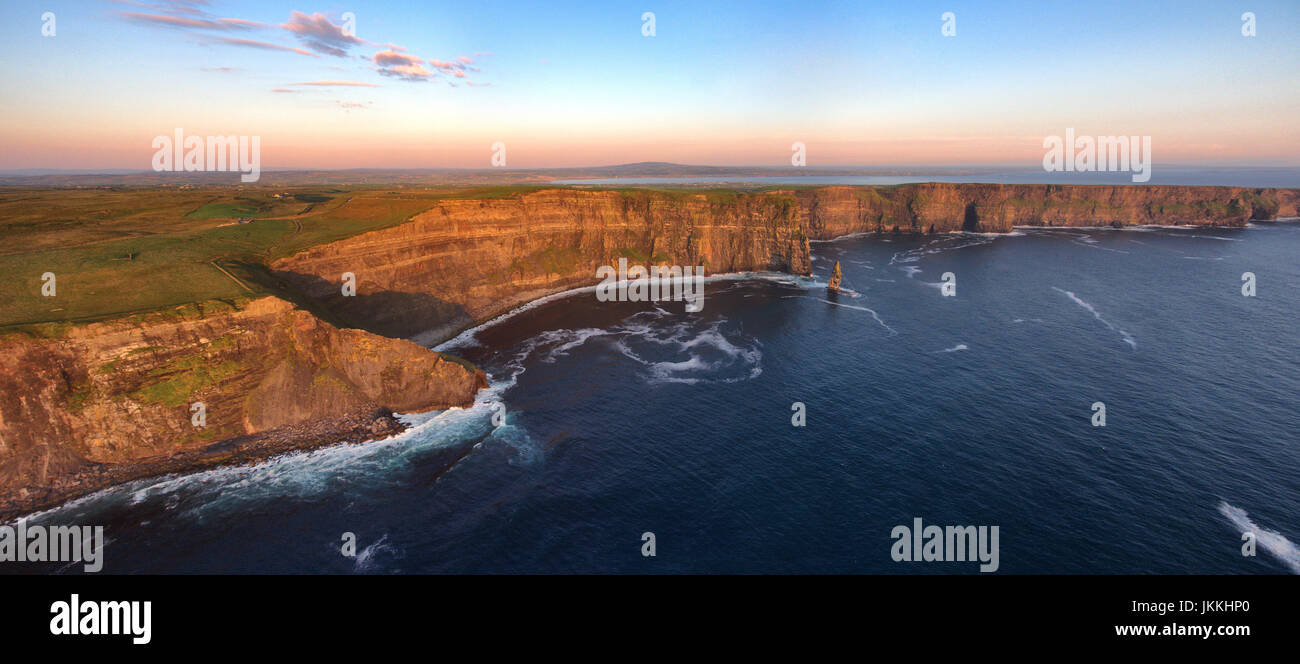 Aerial birds eye view from the world famous cliffs of moher in county ...
