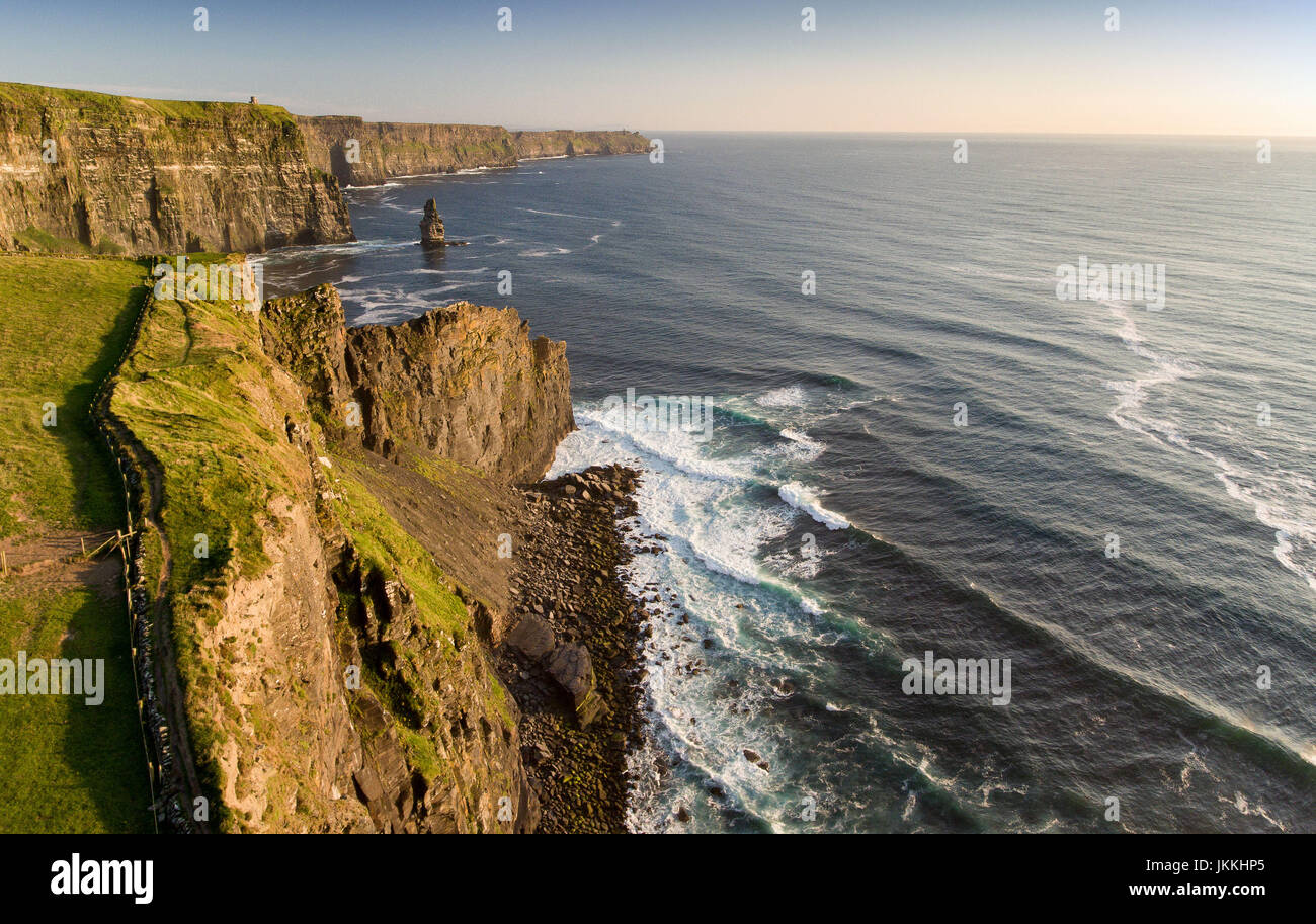 Aerial birds eye view from the world famous cliffs of moher in county ...