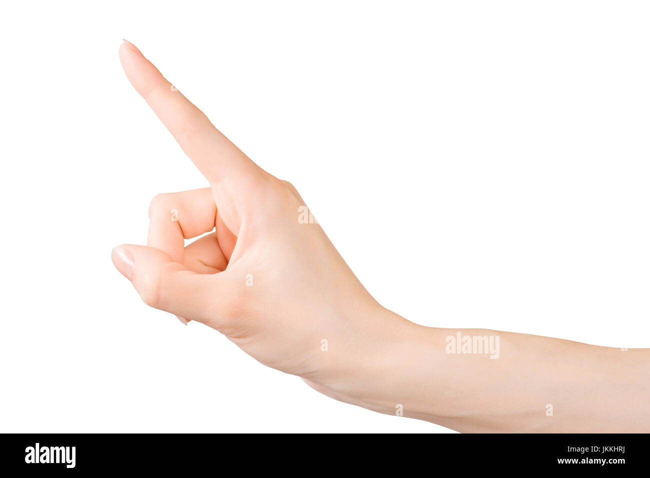 Pointing finger. Woman hand showing or pointing something. Isolated on ...