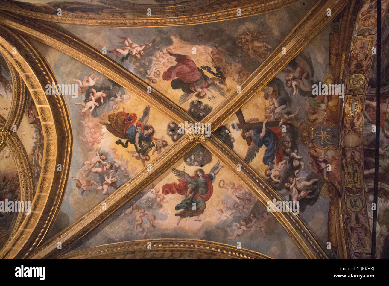 Italy, Florence - December 24 2016: the view of the Frescoes on ceiling ...