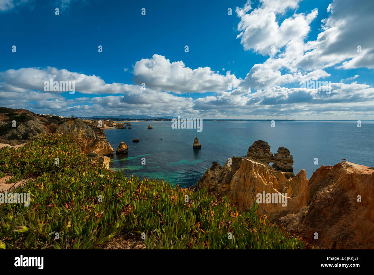 The beautiful Camilo Beach (Praia do Camilo) and the Lagos bay at Lagos ...