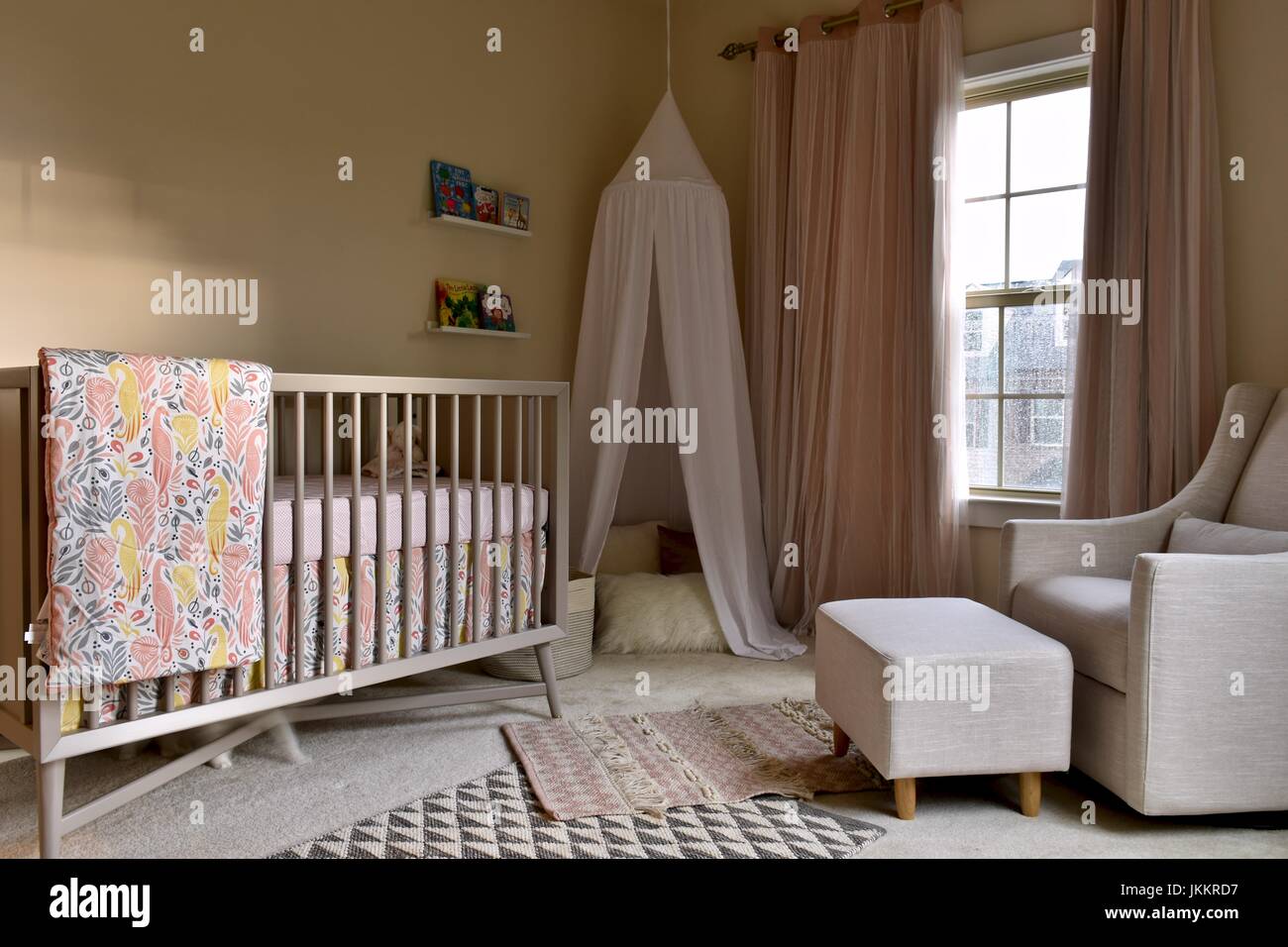 Baby girls room interior with boho design Stock Photo - Alamy