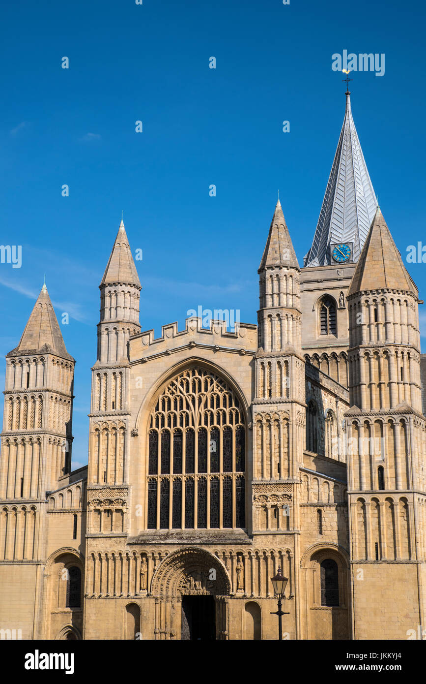 The magnificent facade of the historic Rochester Cathedral in Kent, UK ...