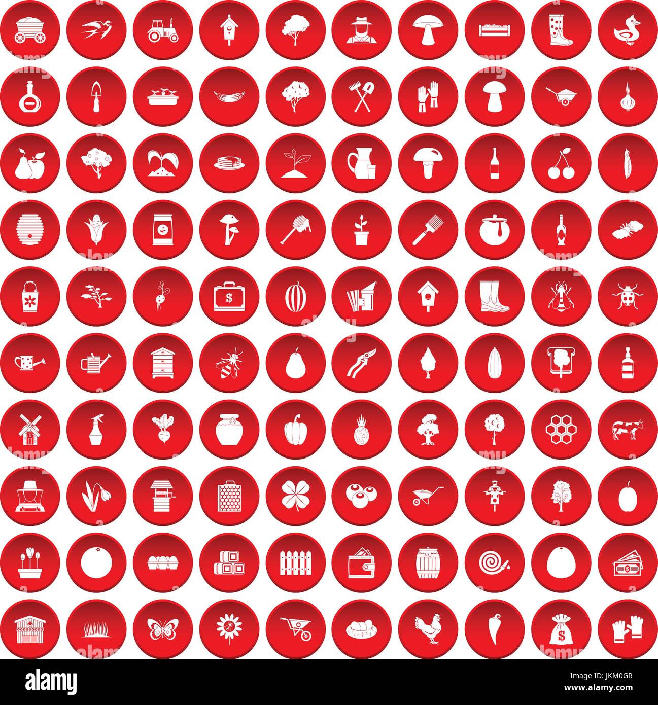 100 farming icons set red Stock Vector Image & Art - Alamy