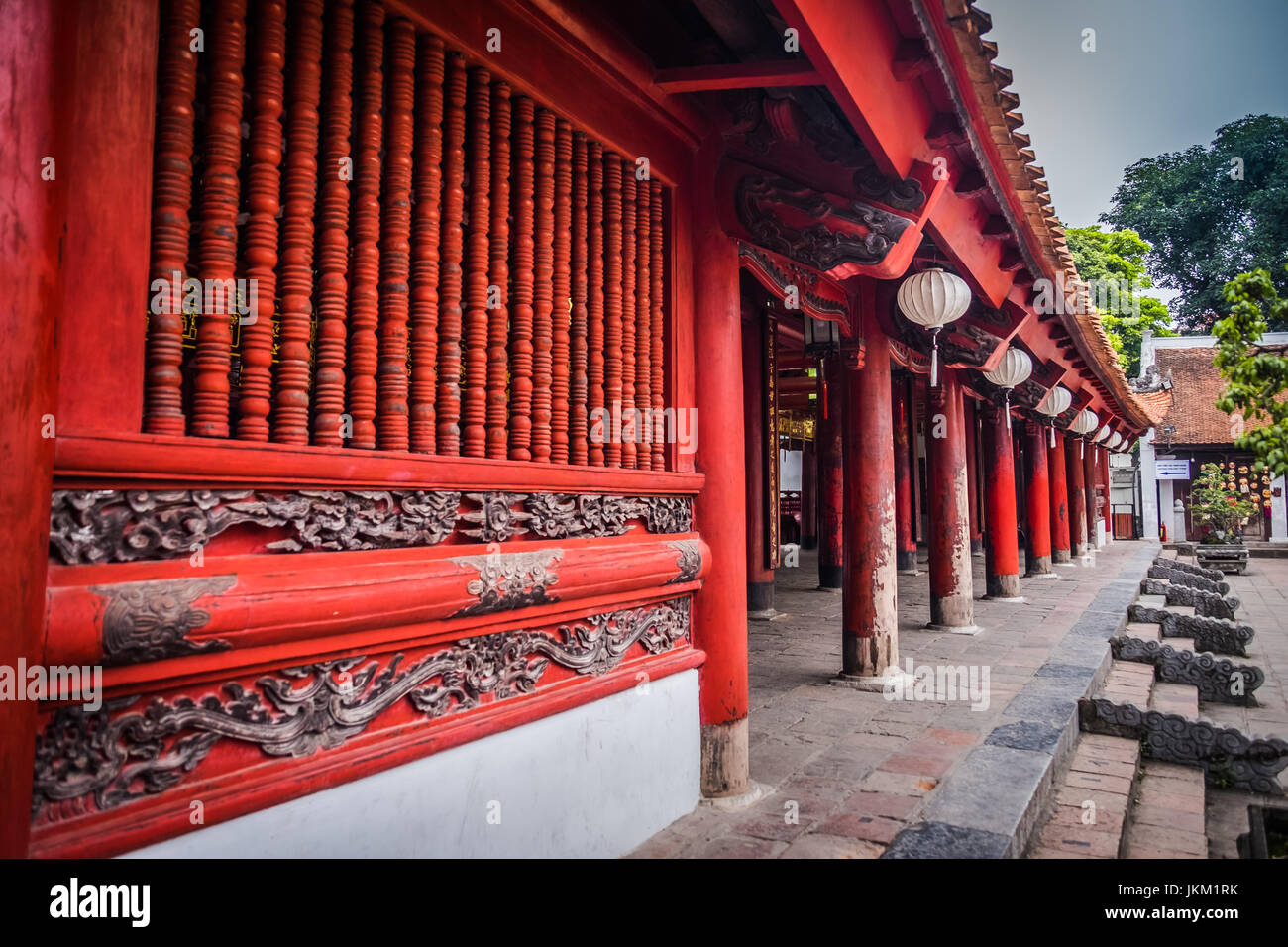 Columns of a red temple in Hanoi, Vietnam - April 2017 Stock Photo - Alamy