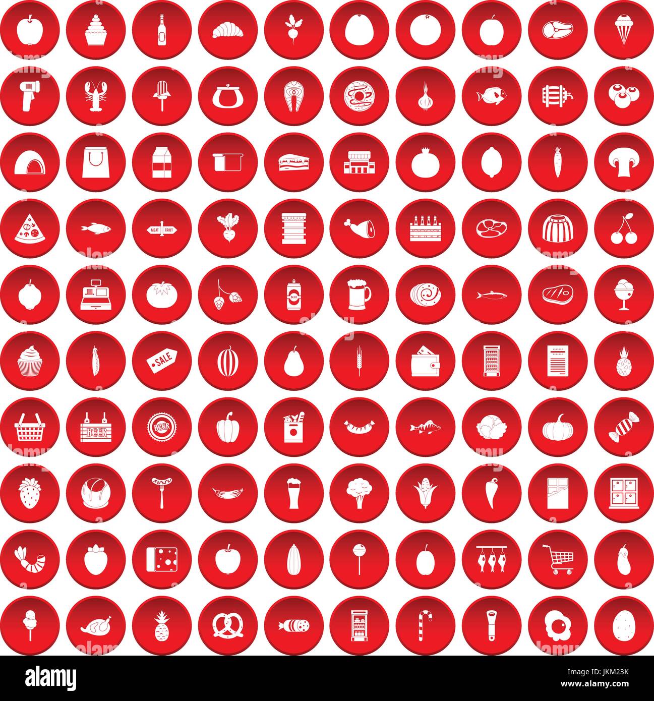 100 grocery shopping icons set red Stock Vector Image & Art - Alamy