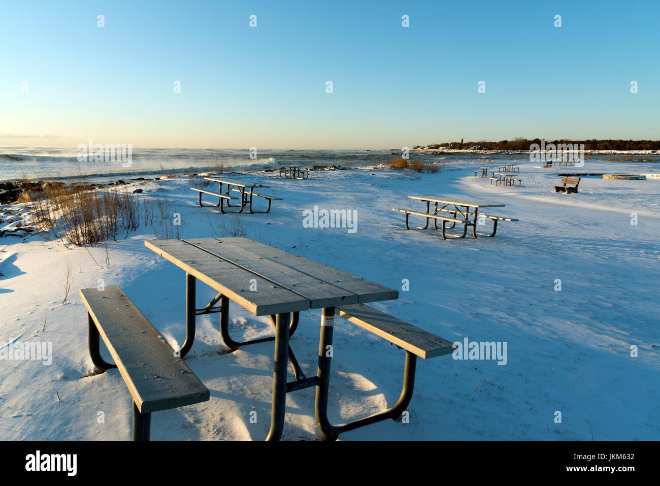 New Hampshire seacoast in winter after snow storm, Odiorne Point State ...