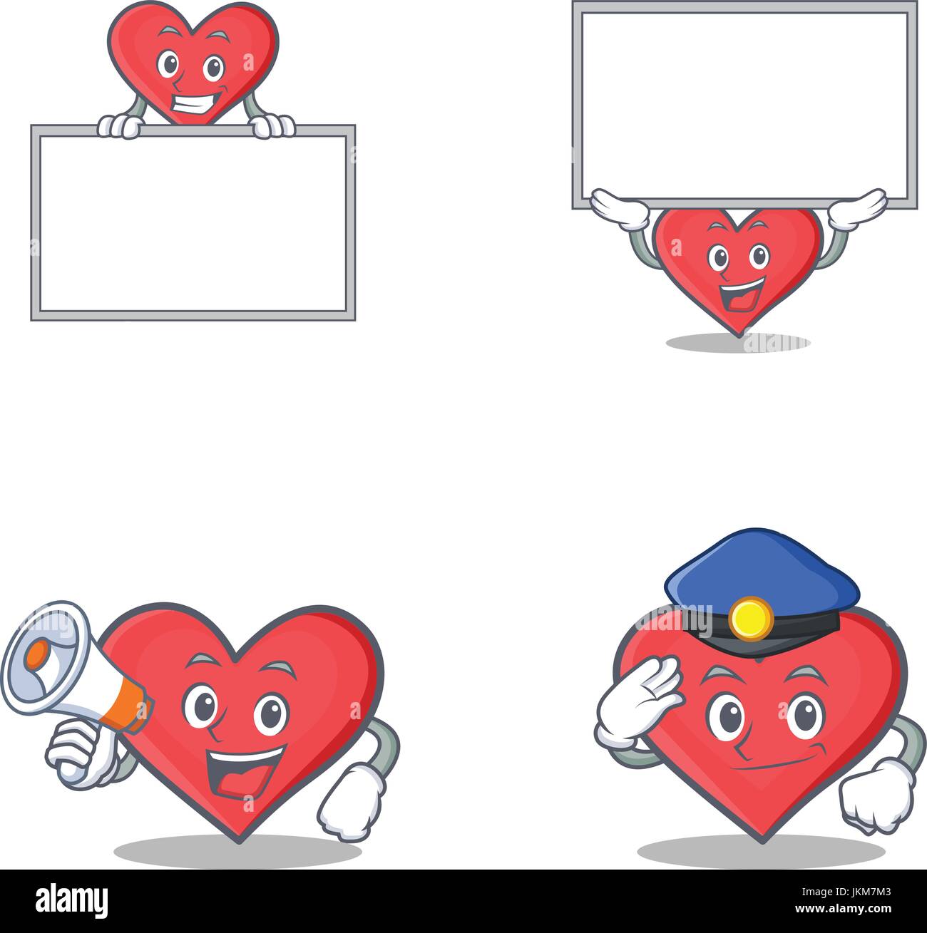 Set of heart character with board megaphone police Stock Vector Image ...