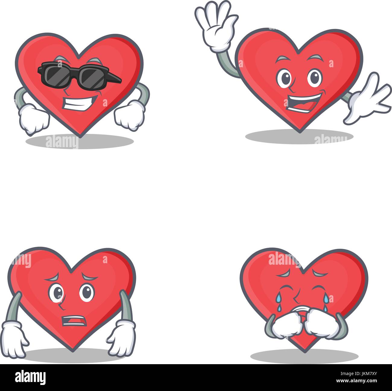 Set of heart character with cool waving afraid crying Stock Vector ...