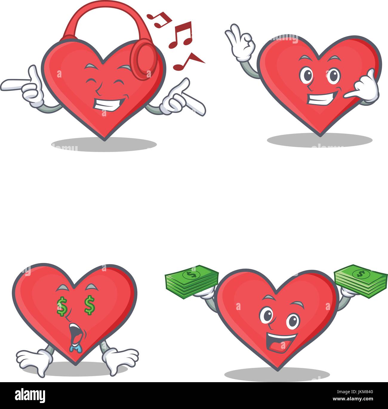 Set of heart character with listening music call me money eye Stock ...
