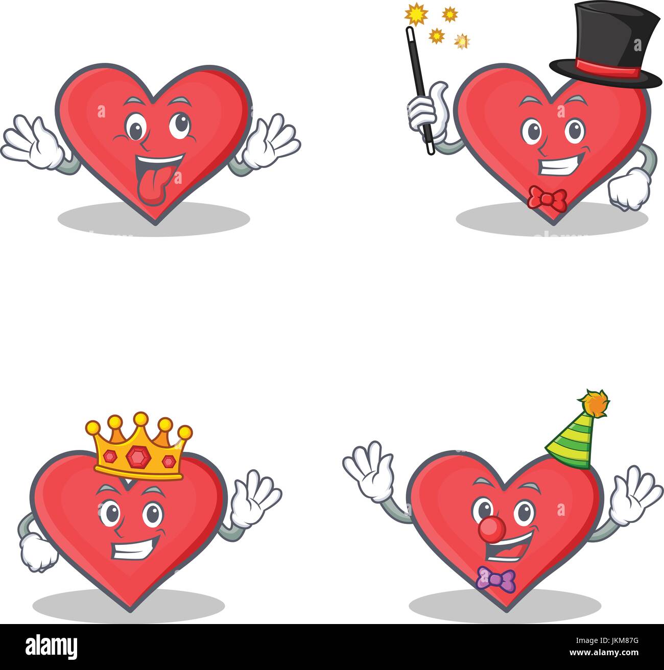 Set of heart character with crazy magician king clown Stock Vector ...