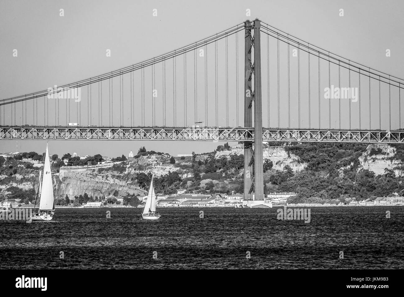 Famous 25th April Bridge over River Tajo in Lisbon aka Salazar Bridge ...