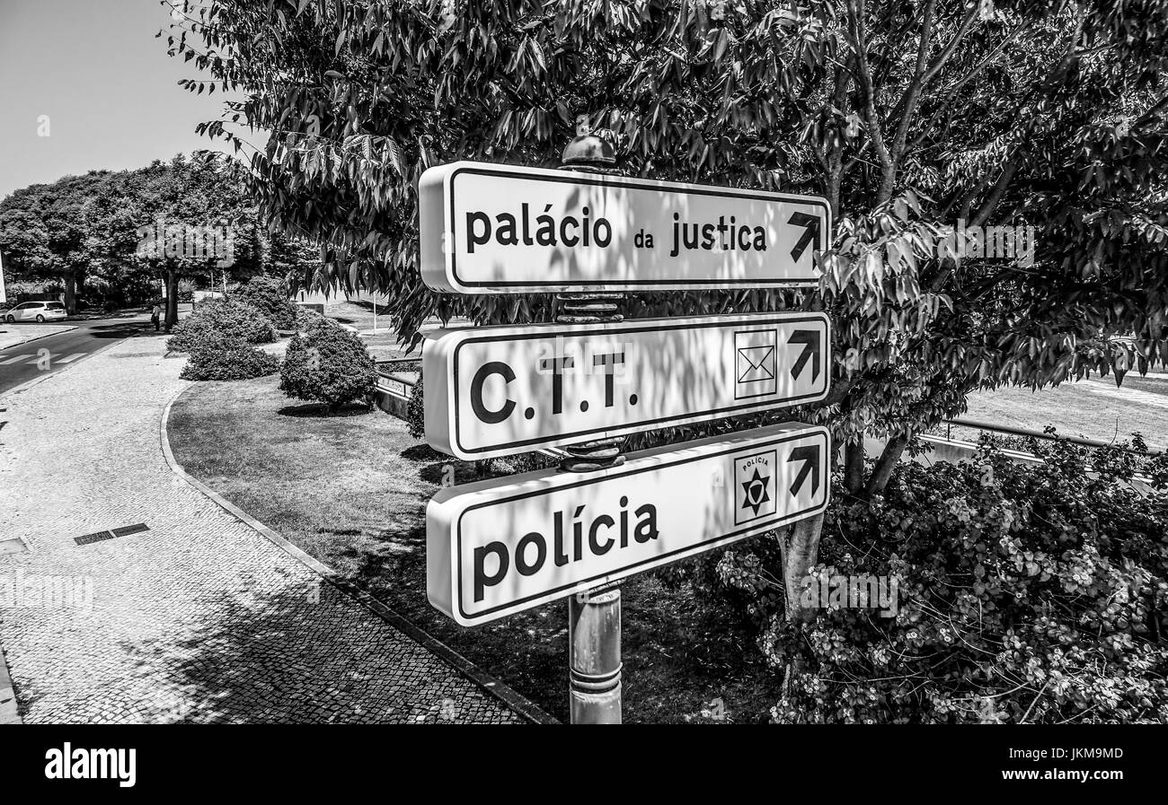 Direction signs in the street of Lisbon - LISBON, PORTUGAL 2017 Stock ...