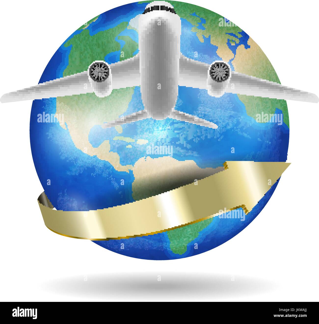Airplane flying over world map hi-res stock photography and images - Alamy