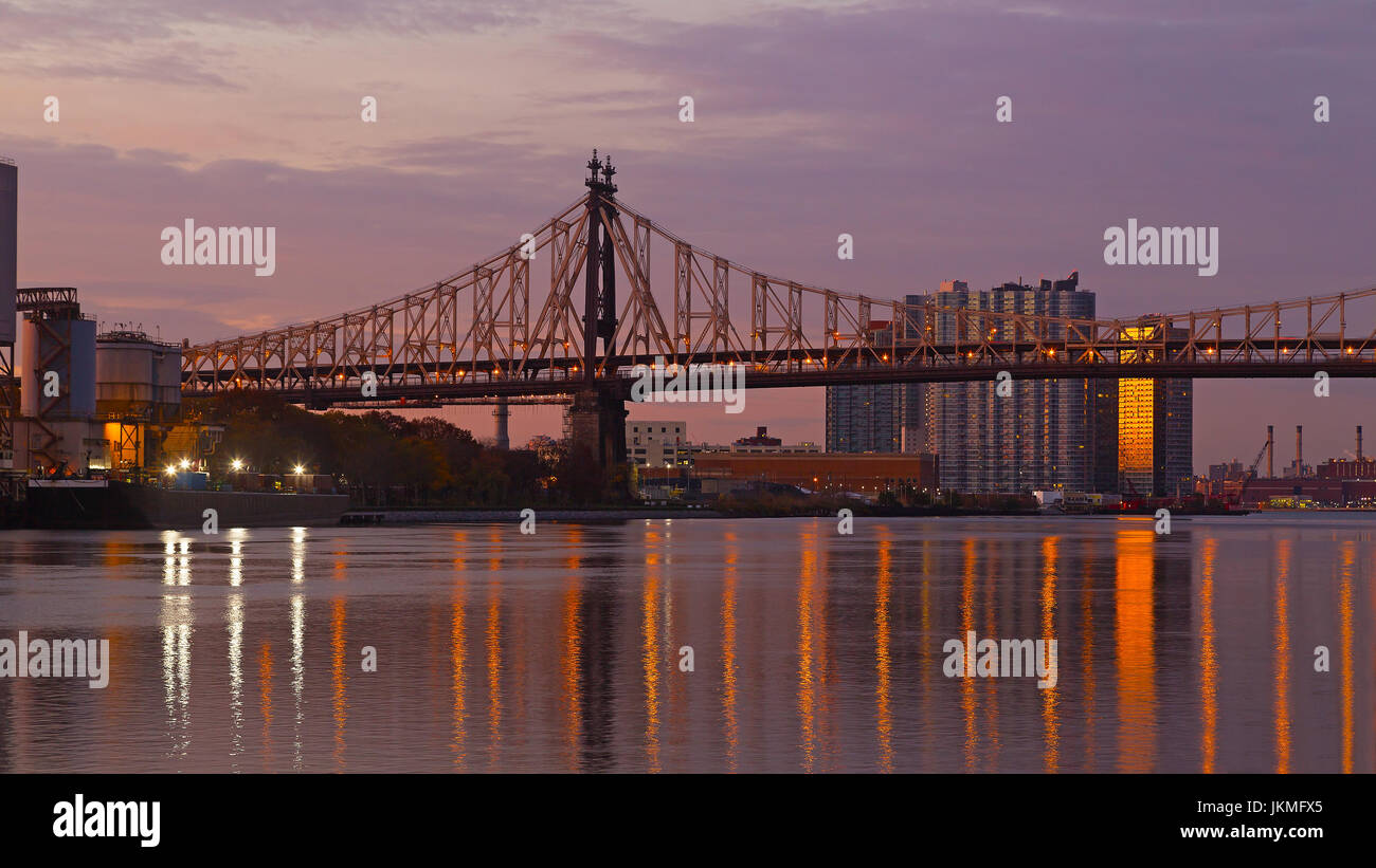 Ed Koch Queensboro Bridge over East River at sunrise in New York City ...