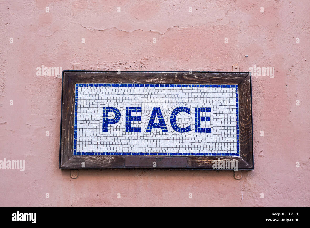 Word peace on signboard Stock Photo - Alamy
