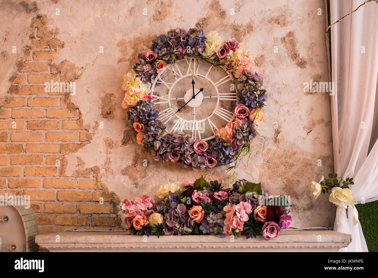 Concept of time - Antique clock vintage style on the wall on interior ...